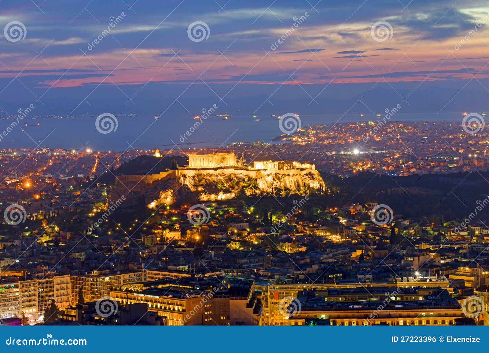 View over Athens at dawn stock photo. Image of greece - 27223396