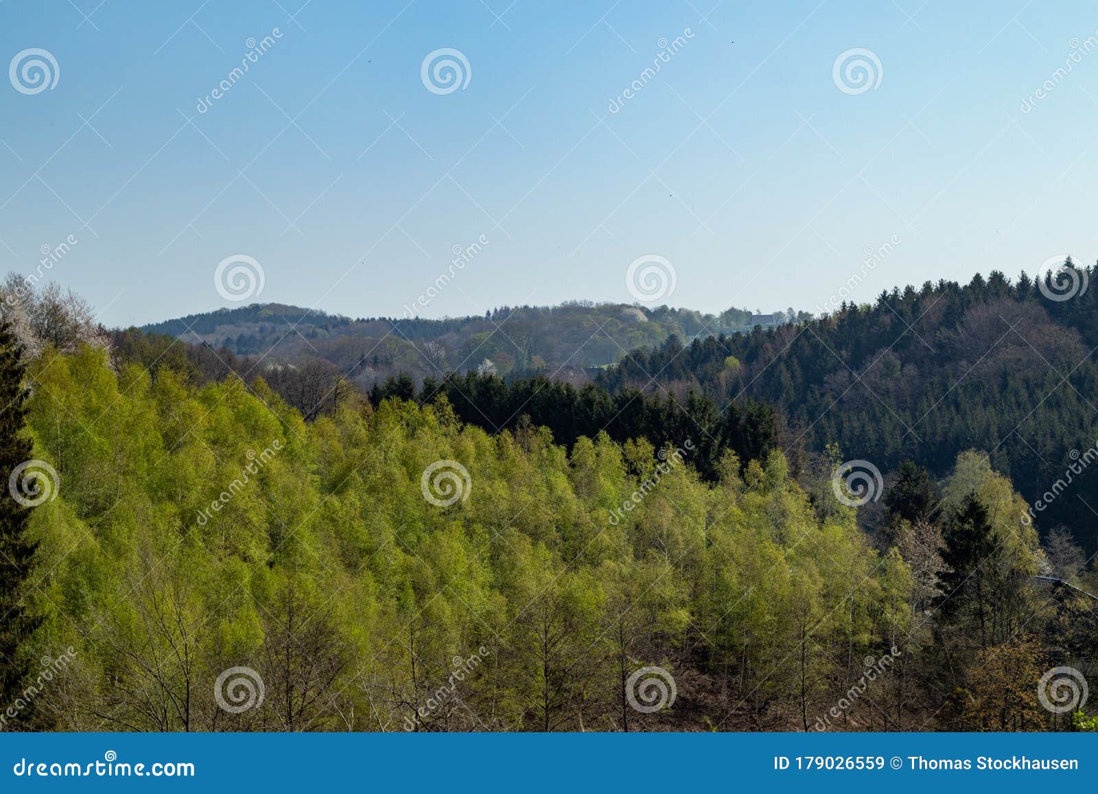 View Over Hilly Landscape with Trees and Forests in Spring Stock Image ...