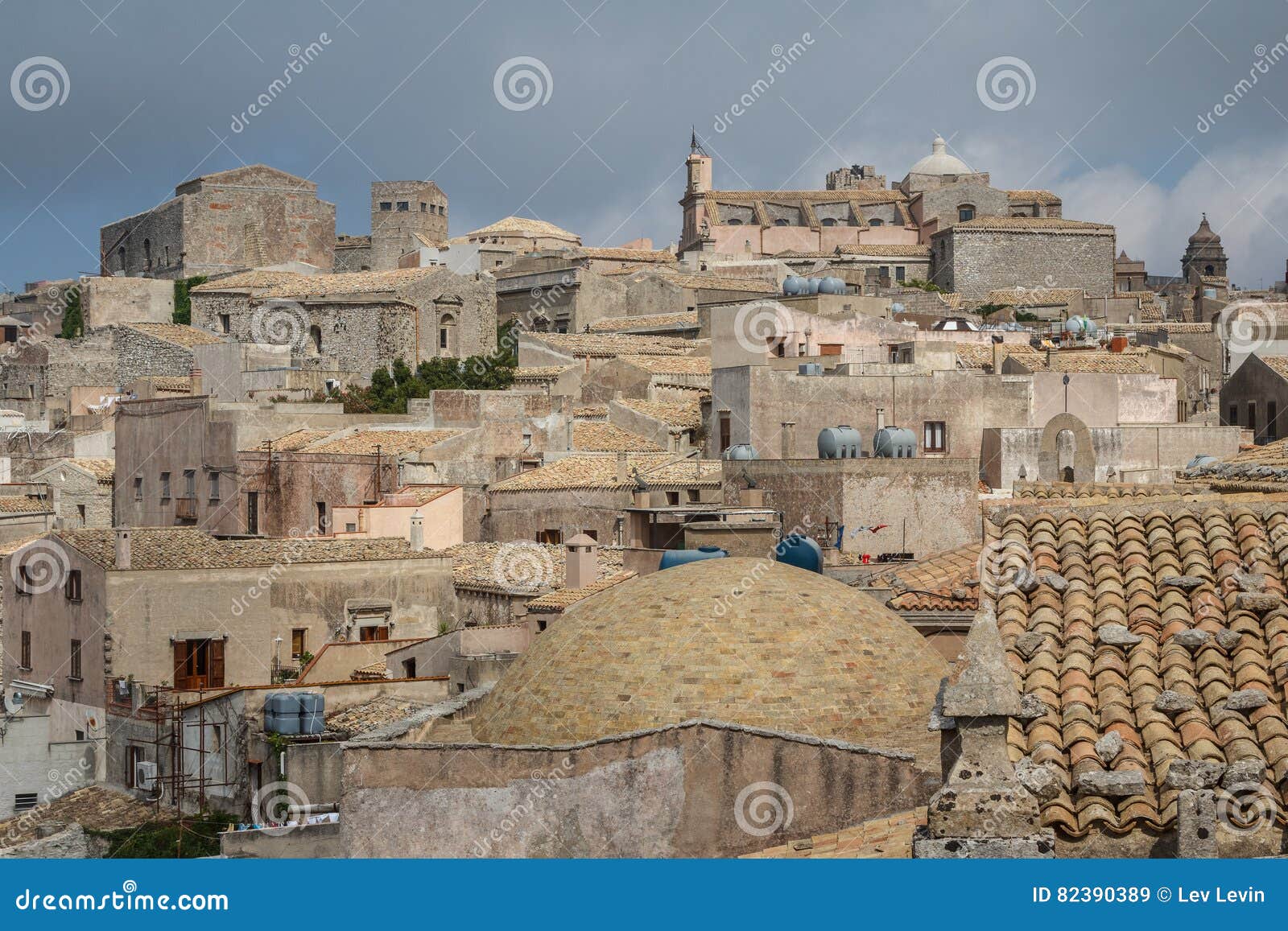 A View Over Old Town of Erice, Sicily Stock Image - Image of building ...