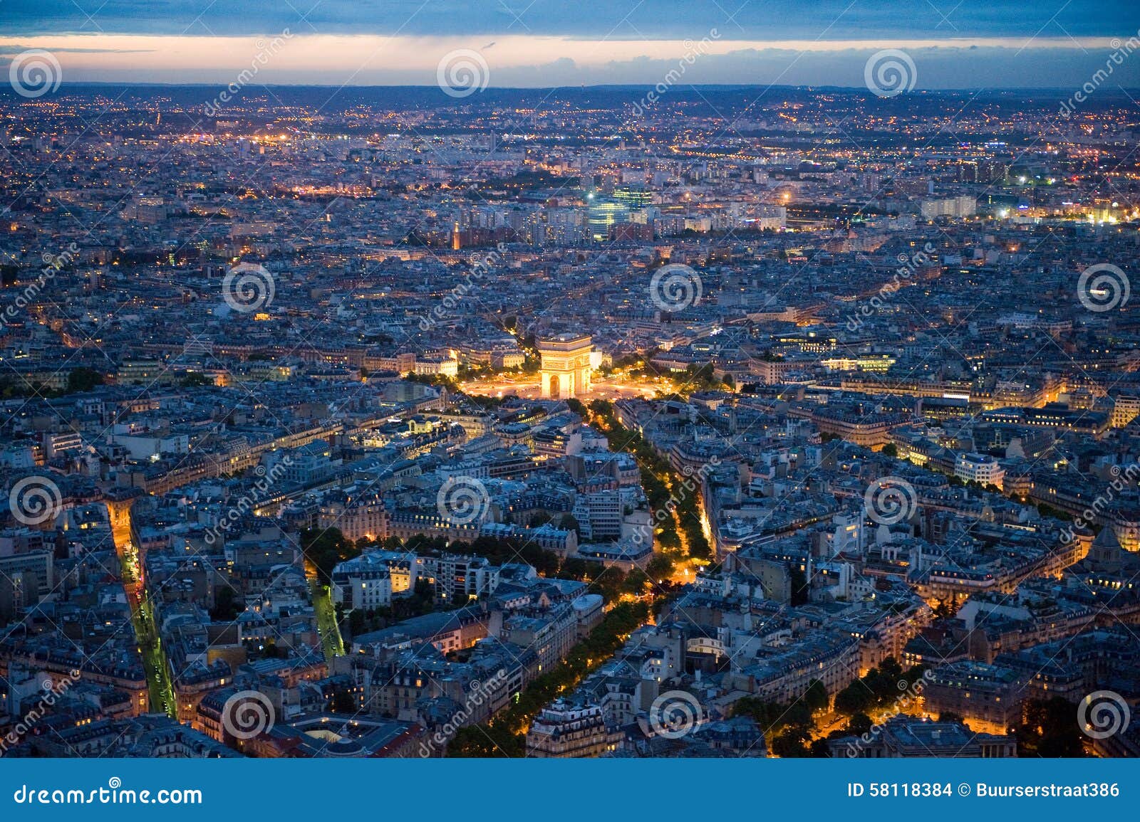 View over Paris stock photo. Image of ellysees, sunset - 58118384