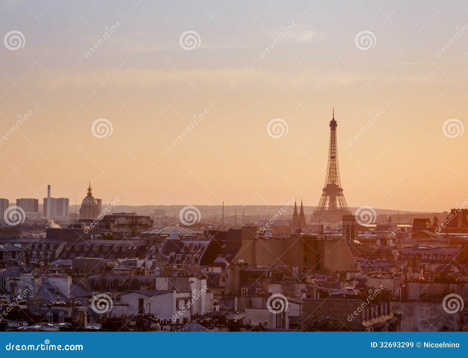 View Over Paris with Eiffel Tower at Sunset Stock Image - Image of ...
