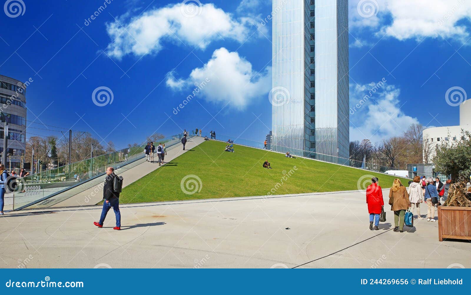View Over Square on Triangular Green Grass Covered Oblique Roof, Tall ...