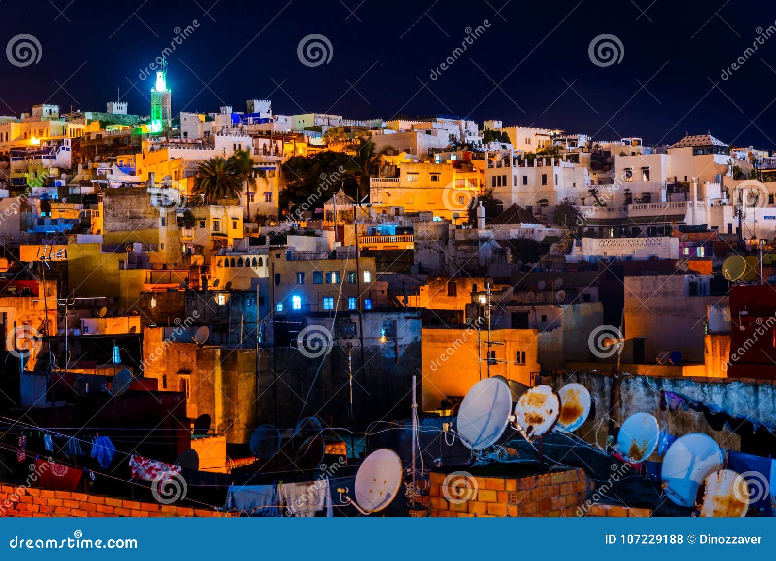 Tangier Skyline at Night, Morocco Stock Photo - Image of muslim, africa ...