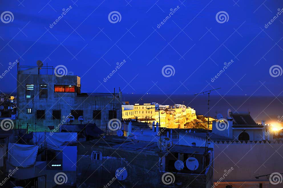 View Over Tangier Skyline at Night, Morocco Editorial Stock Photo ...