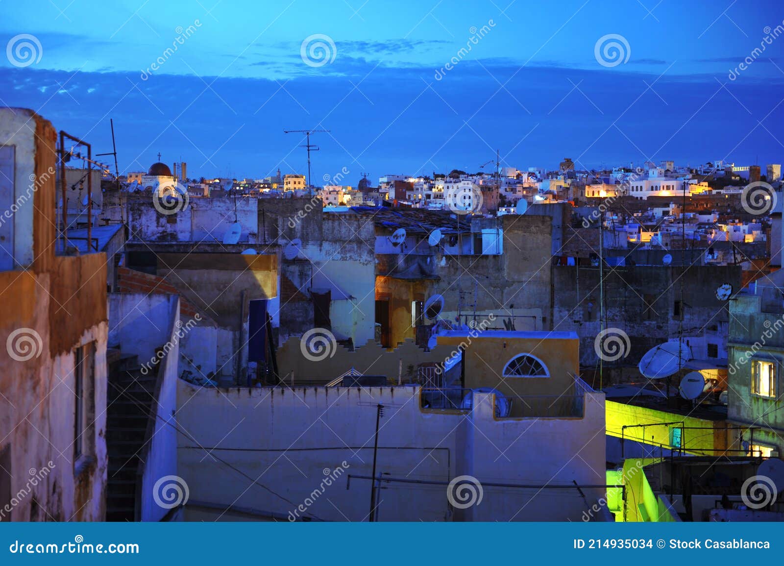 View Over Tangier Skyline at Night, Morocco Editorial Stock Image ...