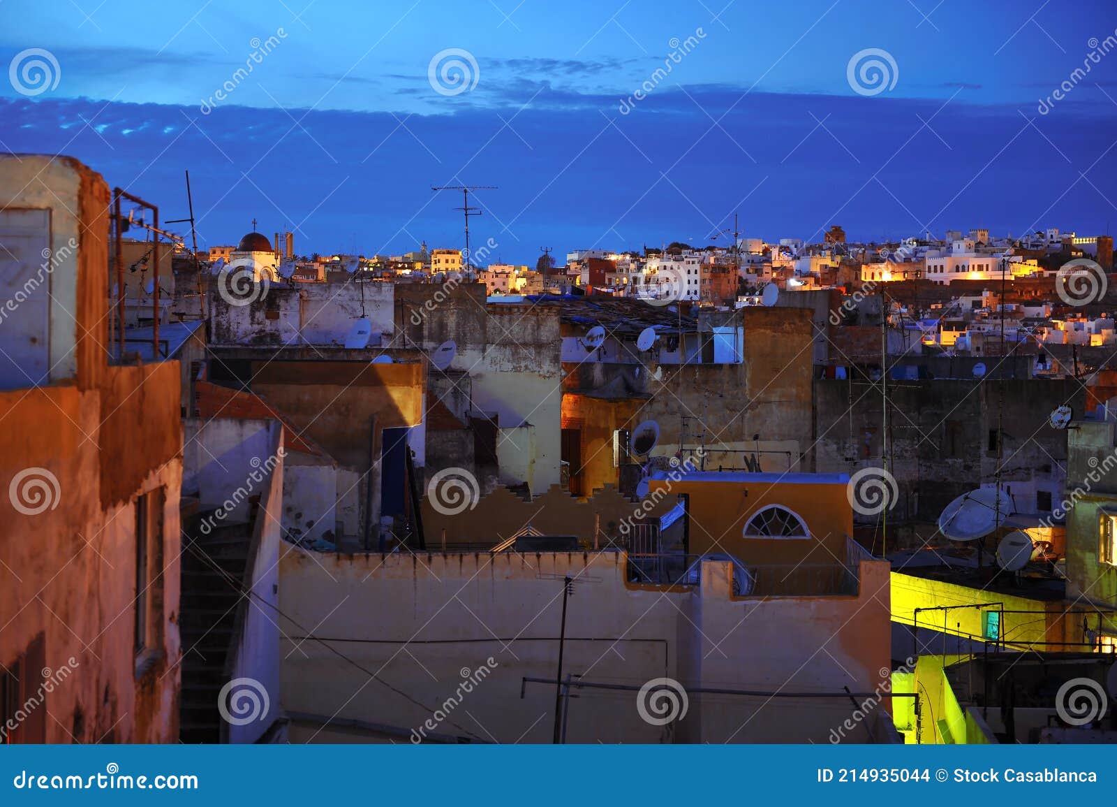 View Over Tangier Skyline at Night, Morocco Stock Photo - Image of ...