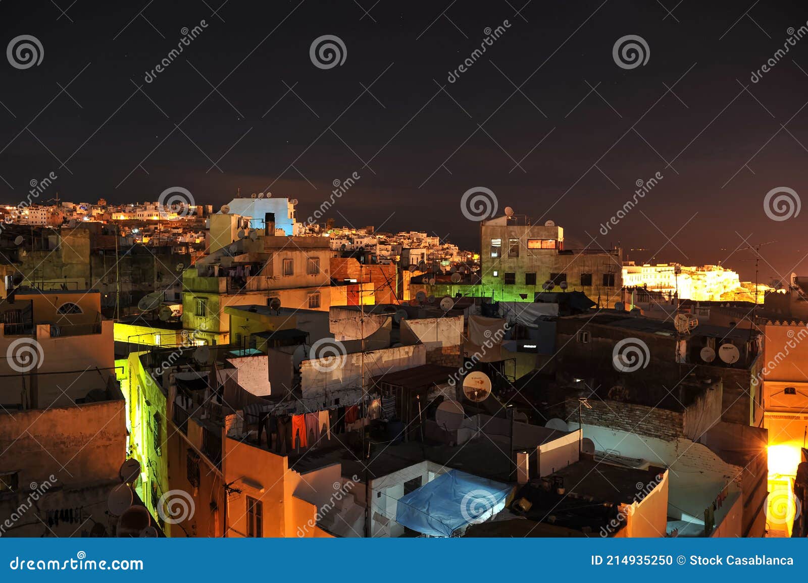 View Over Tangier Skyline at Night, Morocco Stock Photo - Image of ...