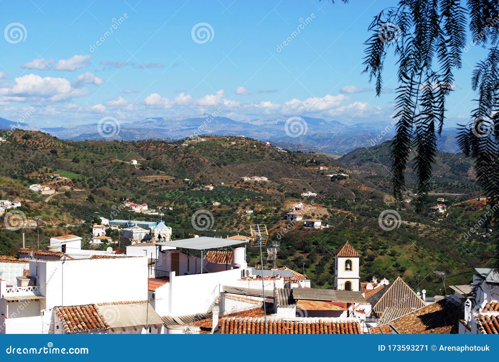 White Town and Mountains, Guaro, Spain. Editorial Photo - Image of ...
