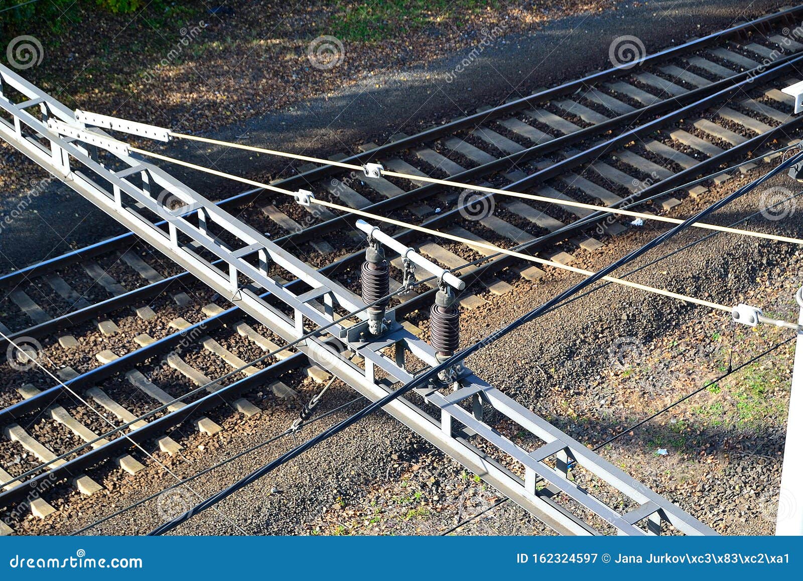 View of the Overhead Lines on the Railway Stock Image - Image of ...