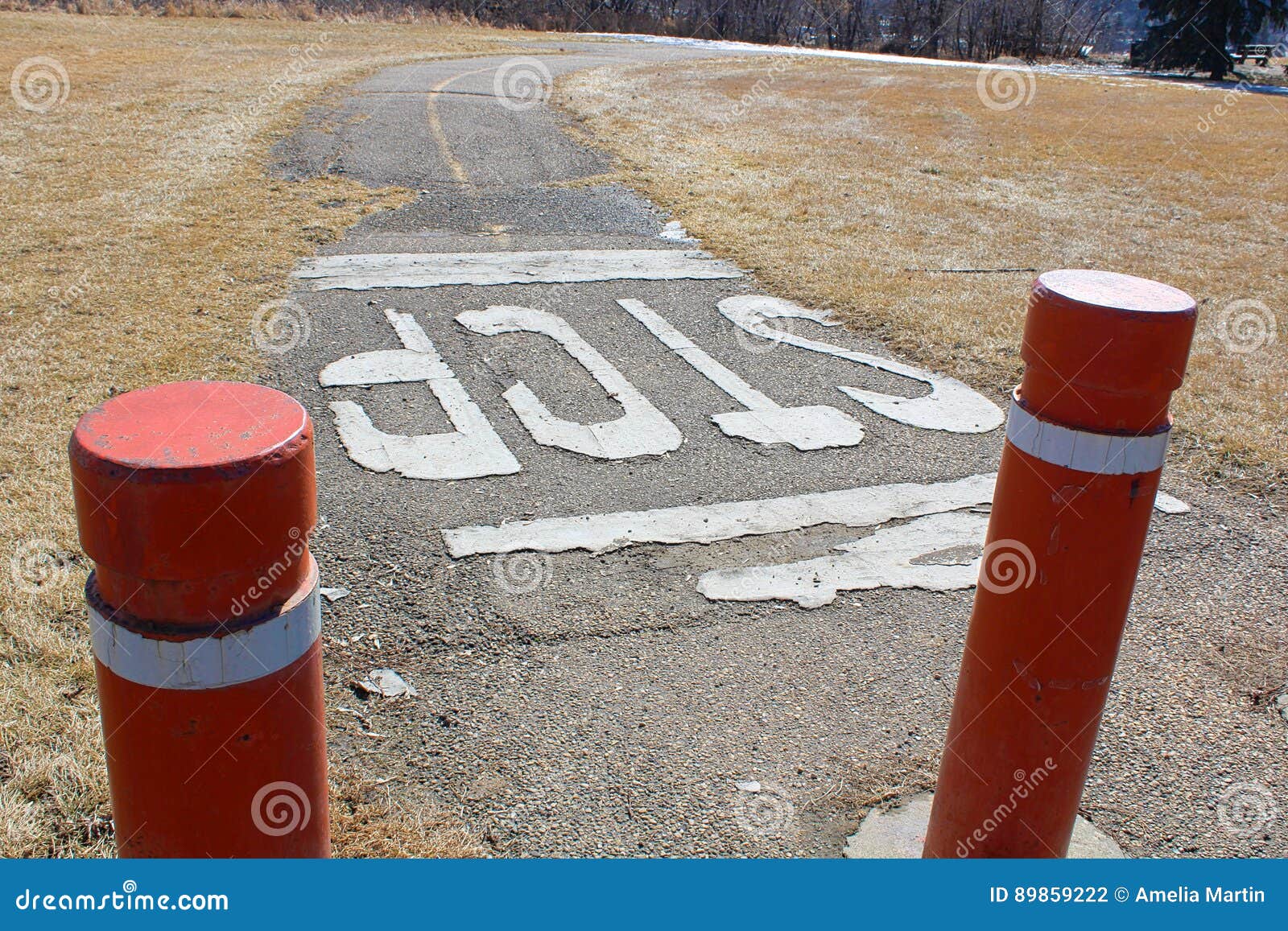 View of a Painted Stop on a Bike Trail Stock Photo - Image of ...