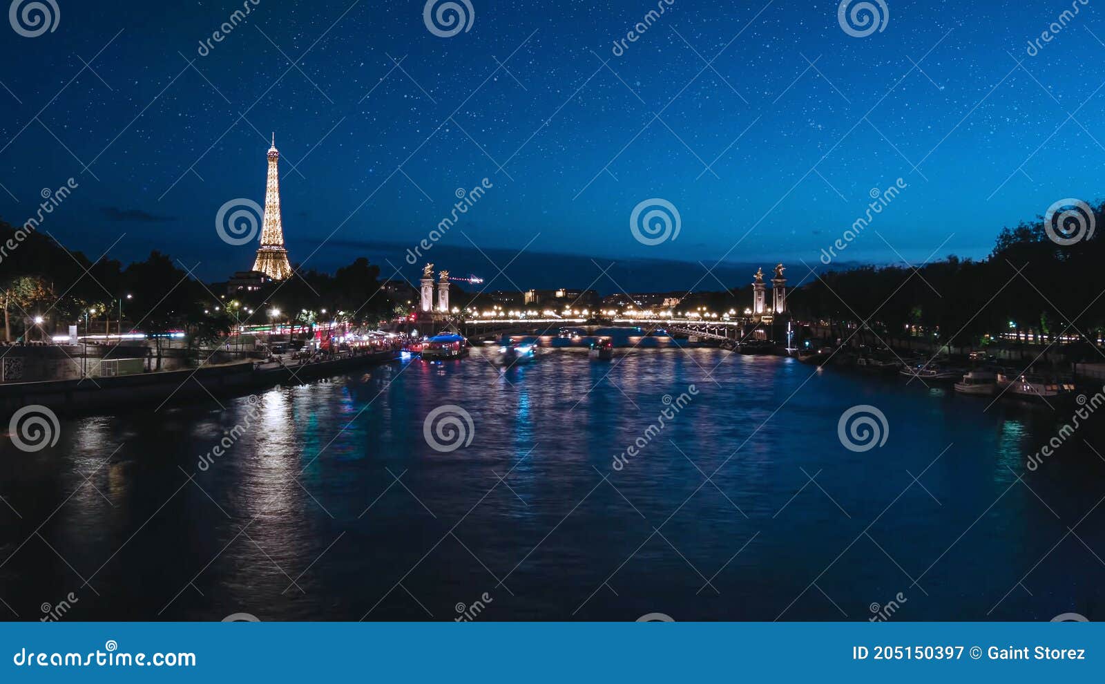 View of Paris with Bridge at Night Editorial Photography - Image of ...