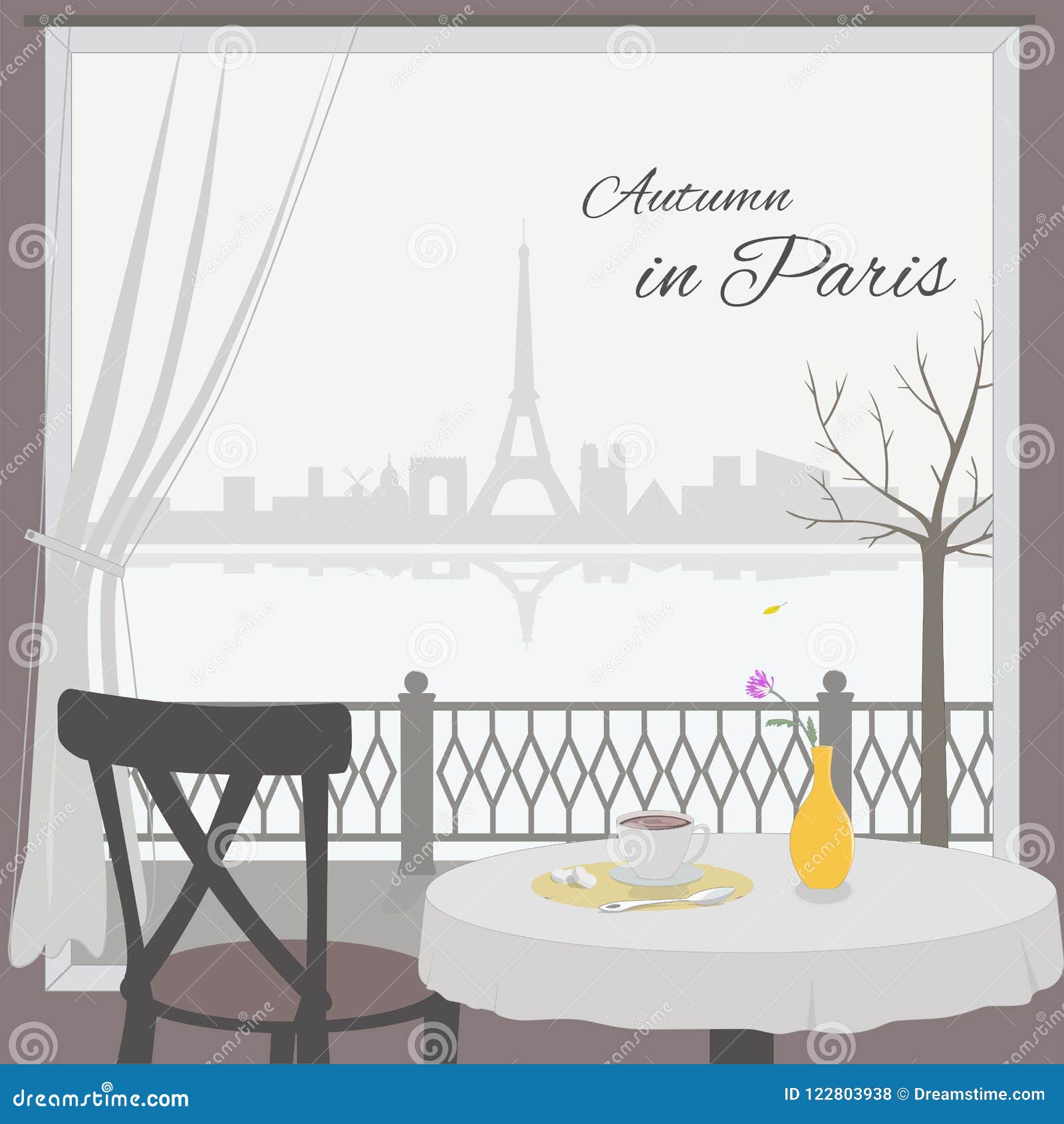 View of Paris Cityscape from Cafe Window. Stock Vector - Illustration ...