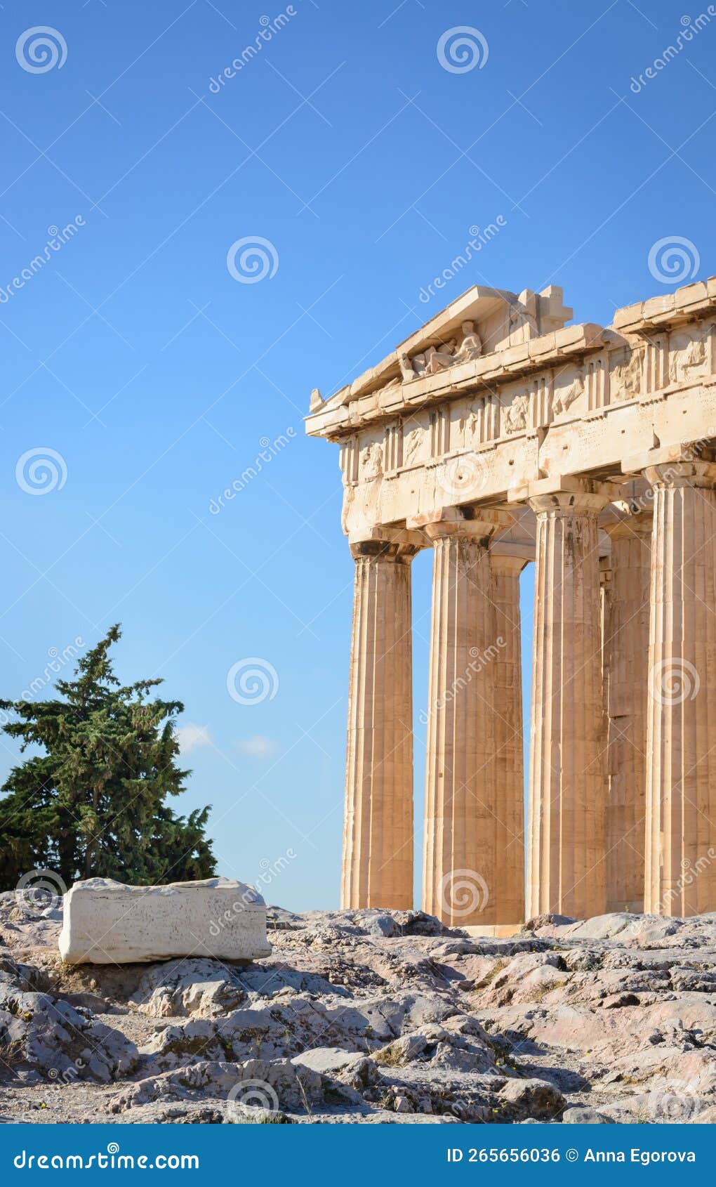 View of Part of the Acropolis of Athens Against the Blue Sky in Athens ...