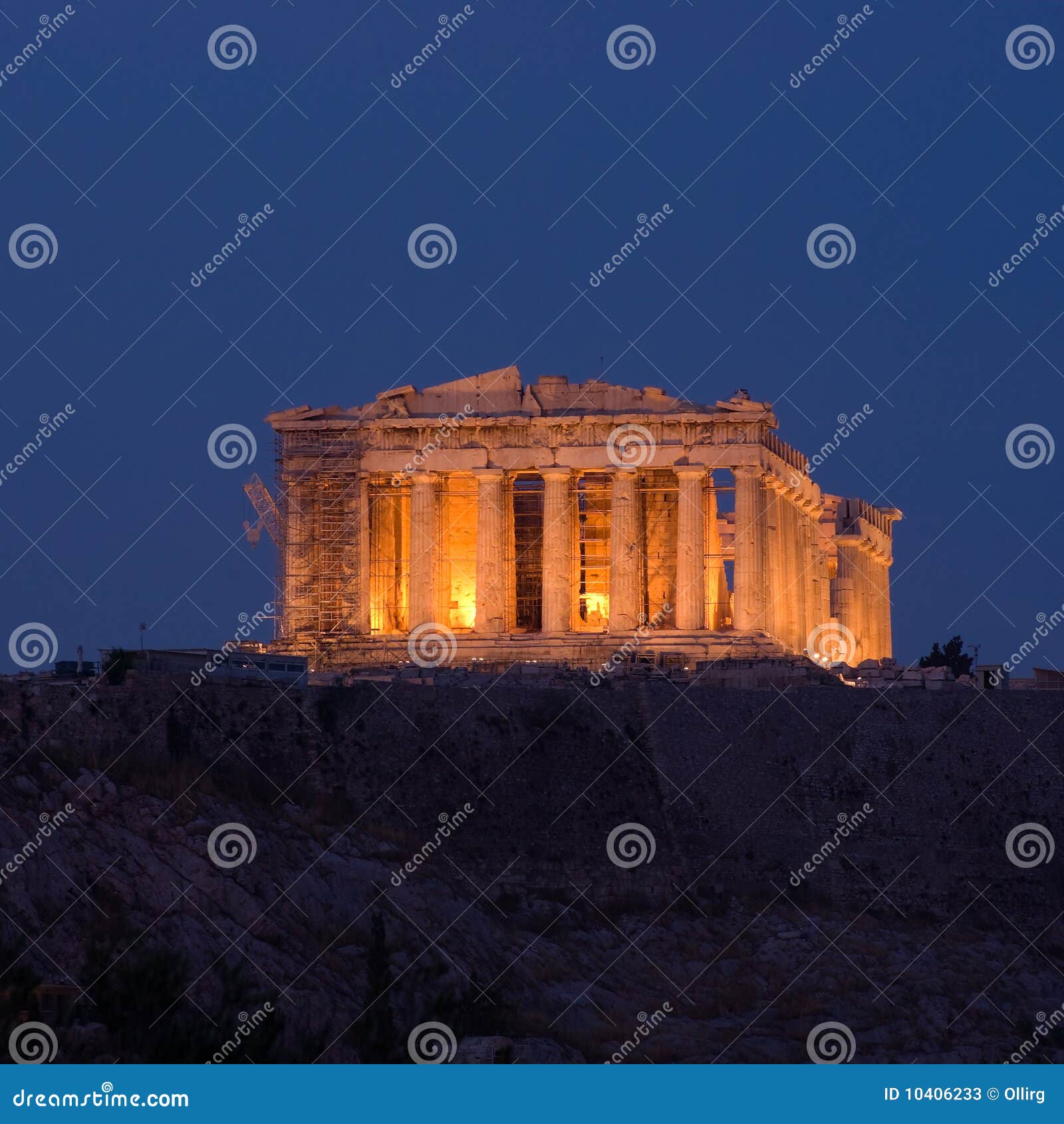 View of Parthenon by night stock image. Image of archaeology - 10406233