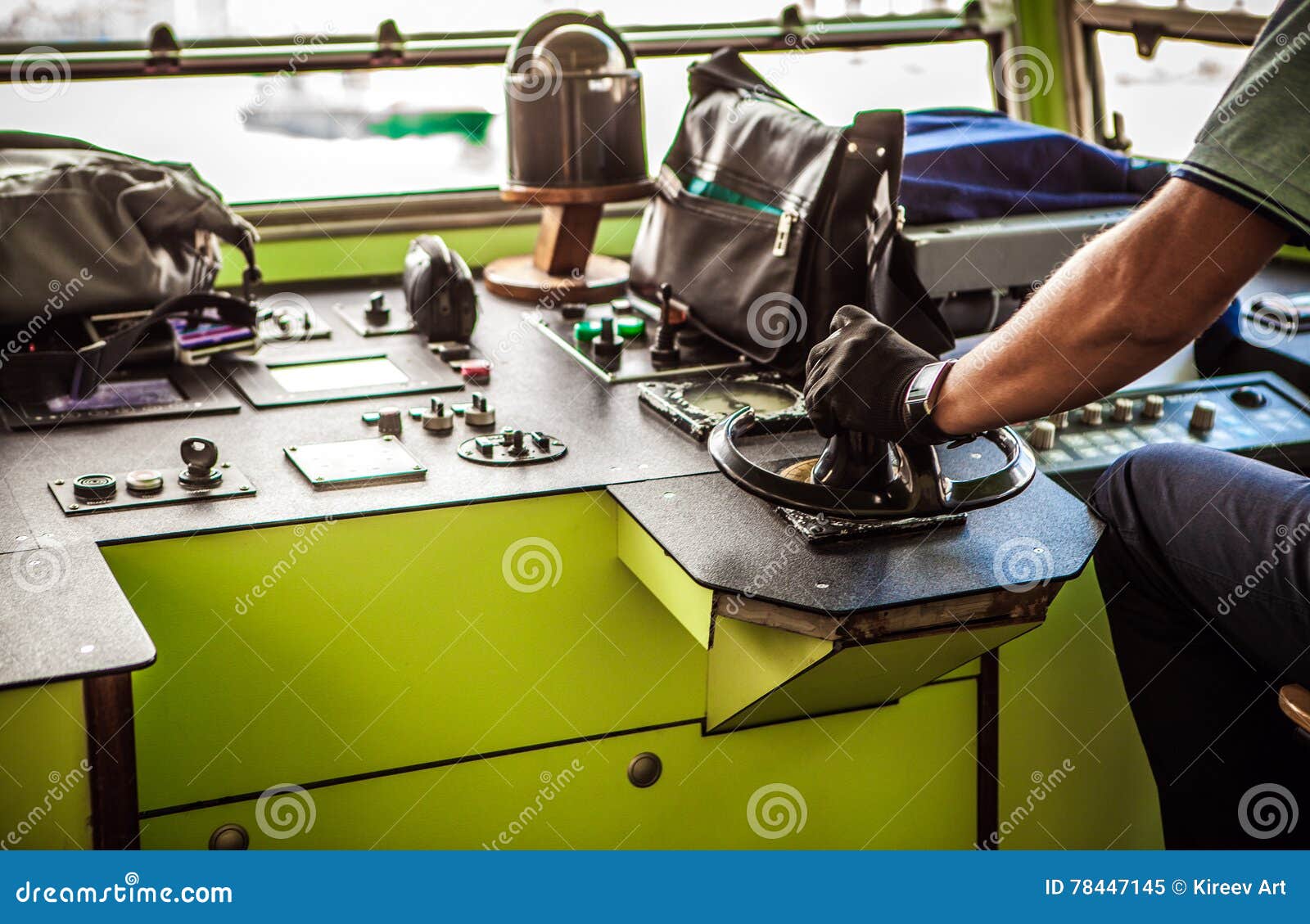 View of Passenger Ship Control Panel with Captain Hands Close-up Stock ...