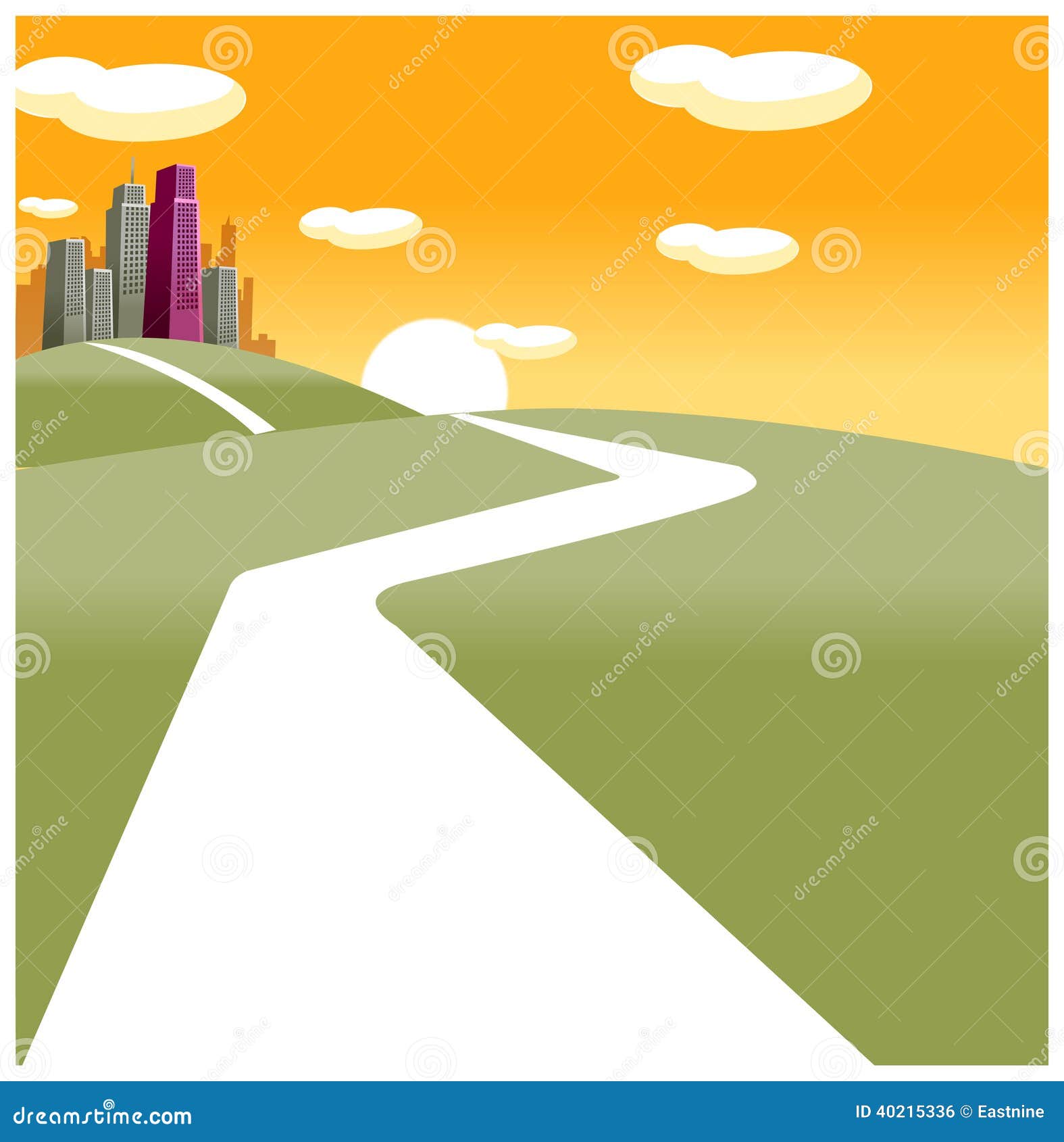 The View of Path on the Hill Stock Illustration - Illustration of ...