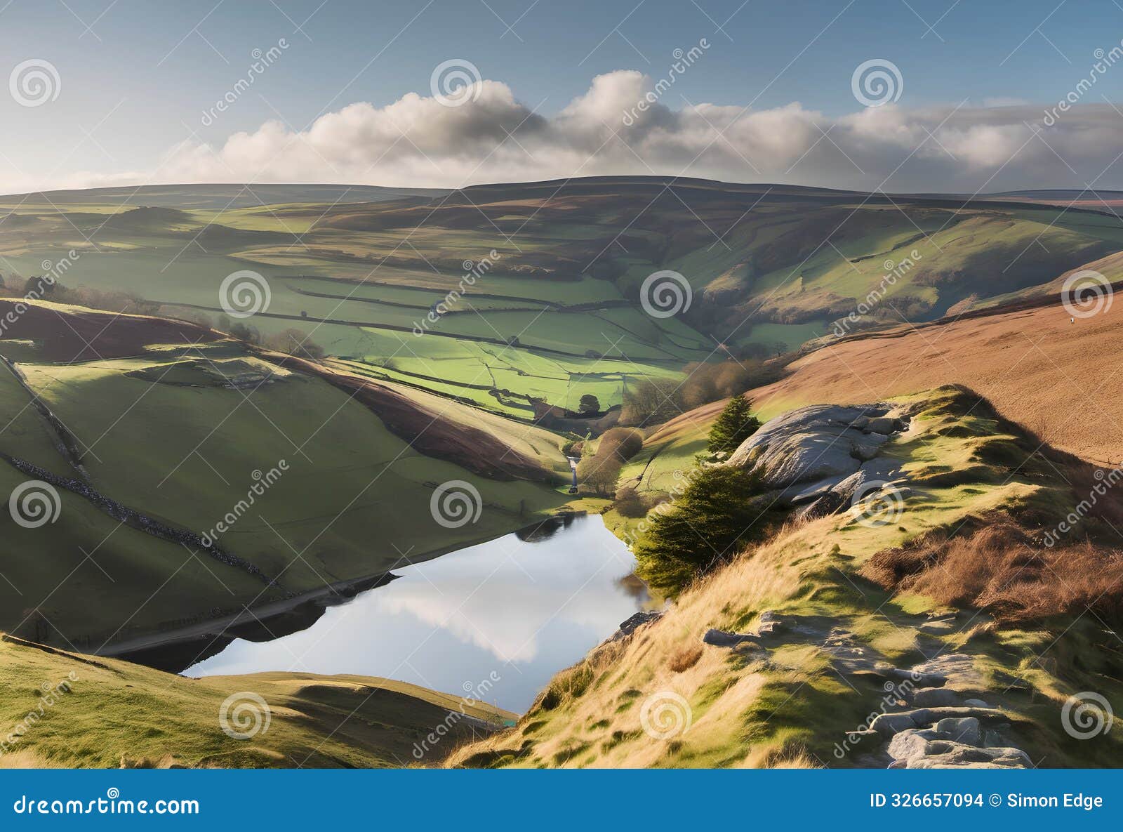 A View of the Peak District National Park Stock Illustration - Illustration of river, landscape ...