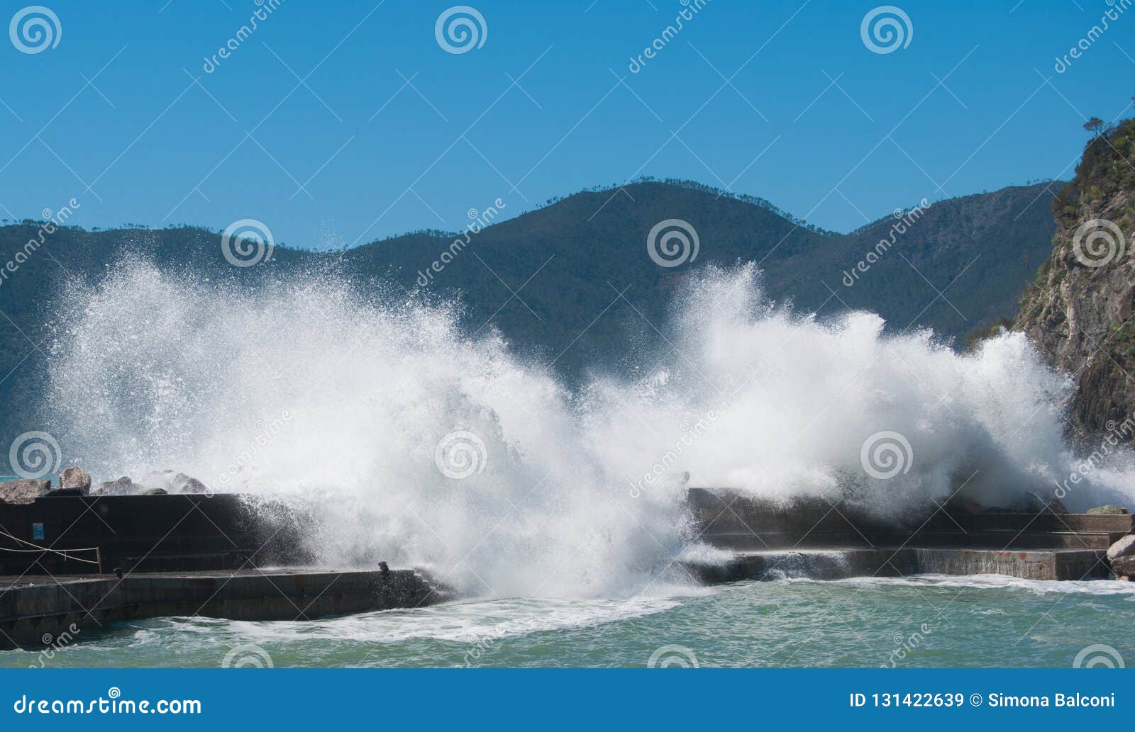 Vernazza Wharf Under Sea Water in a Day of Rough Sea Stock Image ...