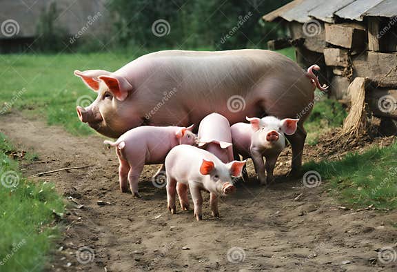 A view of a Pig in a Sty stock illustration. Illustration of grass ...