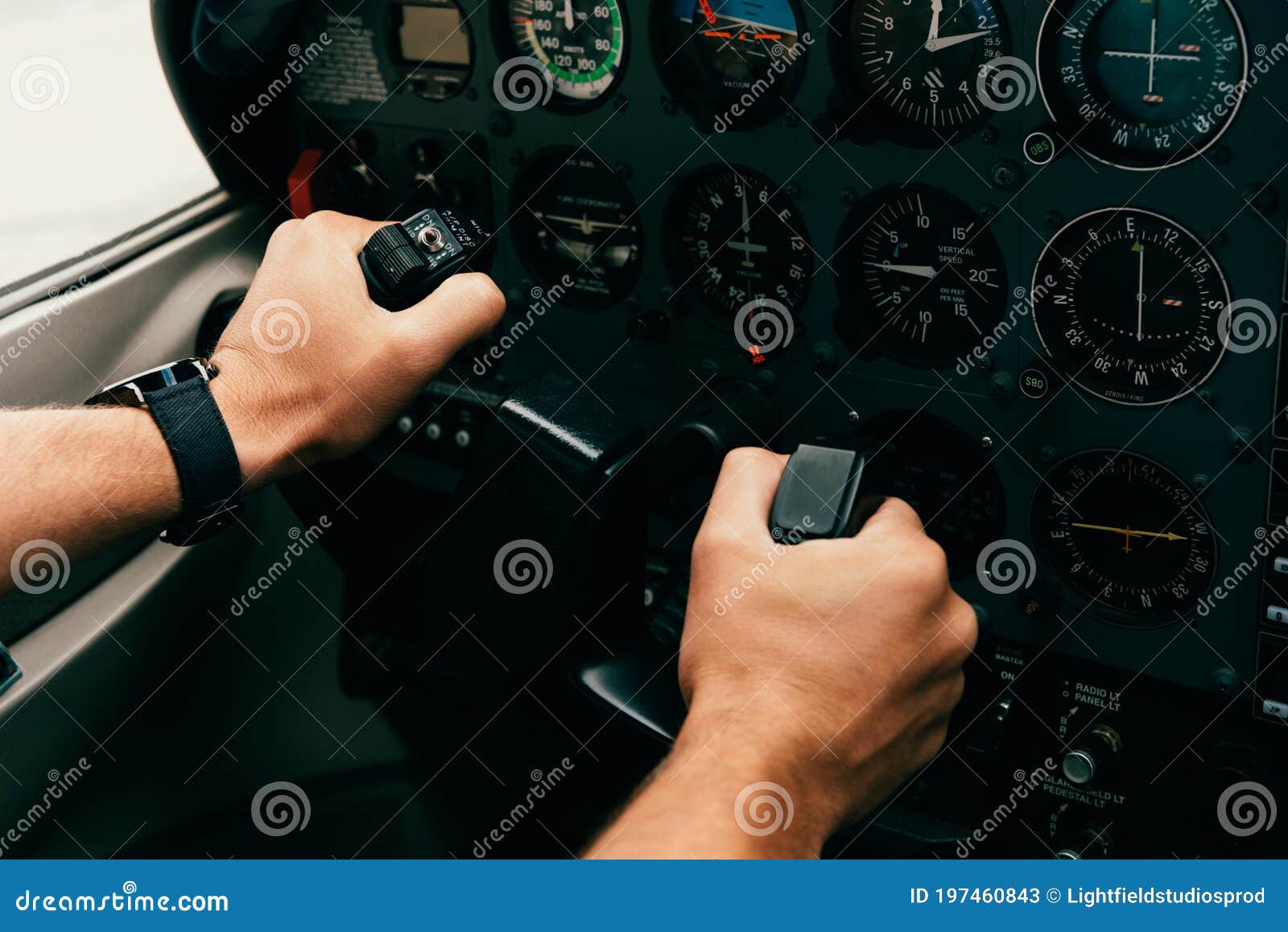 View of Pilot in Wristwatch Holding Helm in Plane Stock Image - Image ...