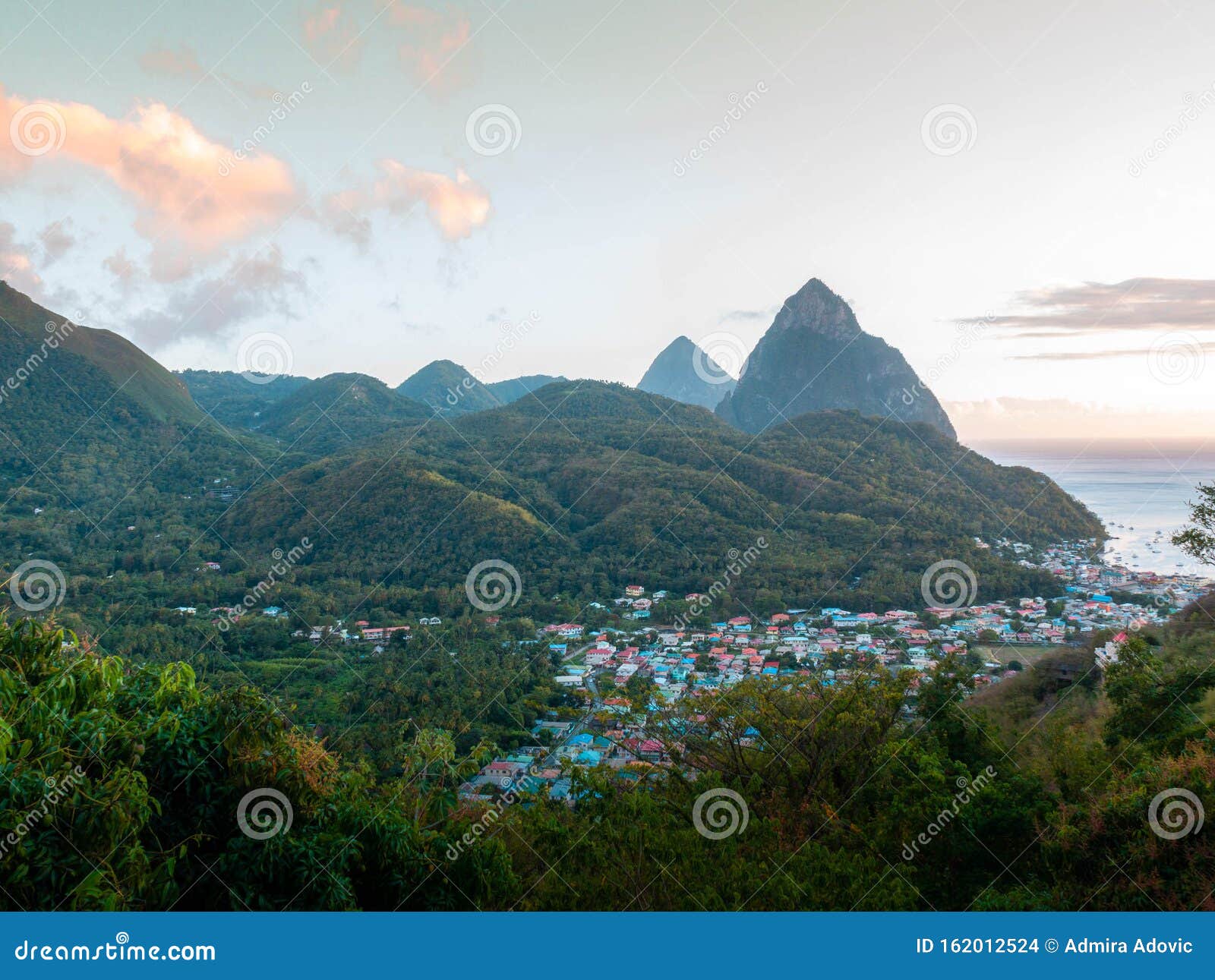 The View of Pitons from a Hill Stock Photo - Image of mountain, exotic ...