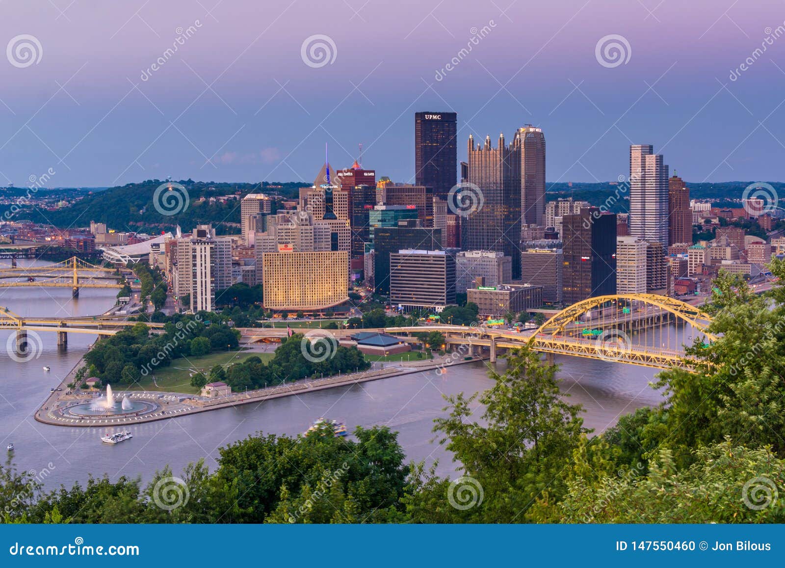 View of the Pittsburgh Skyline at Sunset, from Mount Washington ...