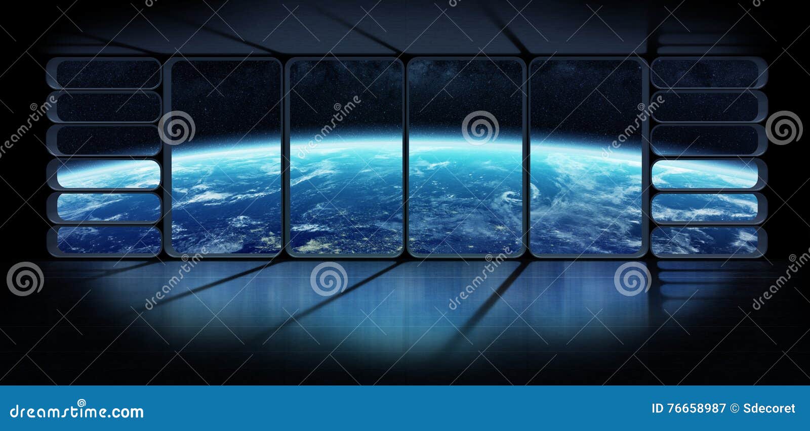 View of the Planet Earth from a Huge Spaceship Window 3D Renderi Stock ...