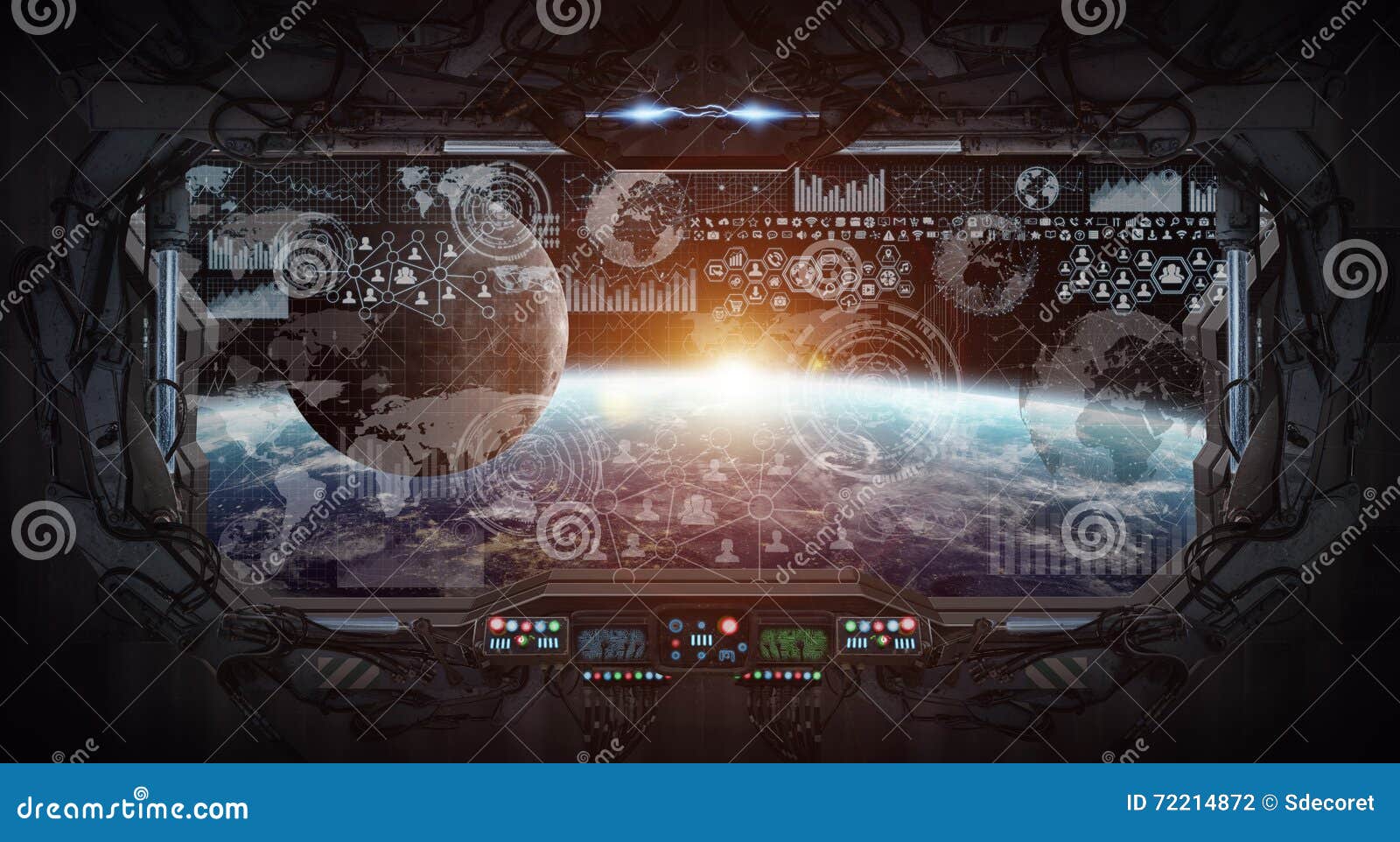 View of Planet Earth from Inside a Space Station Stock Illustration ...