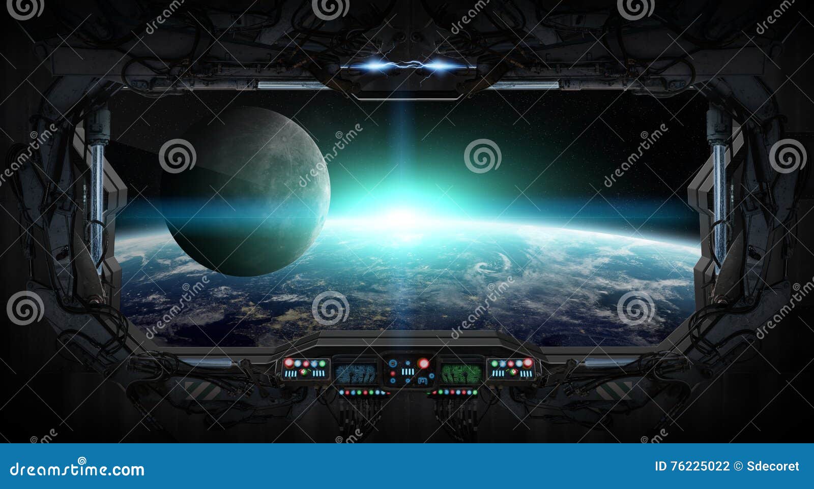 View of Planet Earth from Inside a Space Station Stock Illustration ...