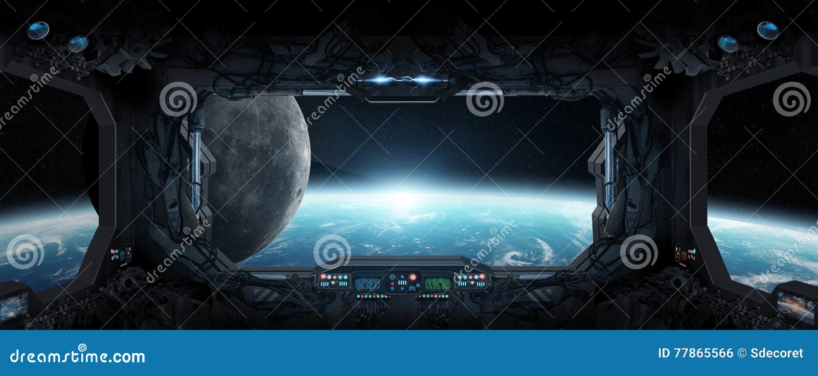 View of Planet Earth from Inside a Space Station Stock Illustration ...