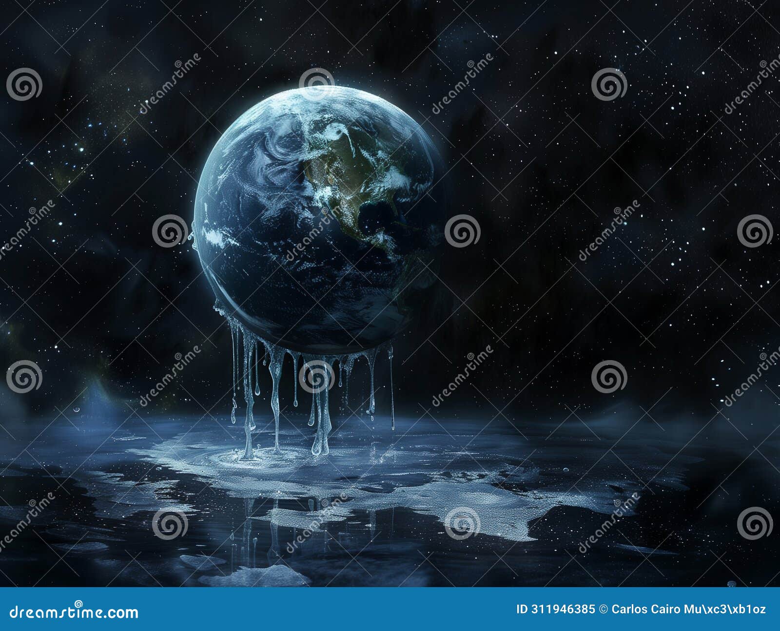 View of Planet Earth Melting in Space Stock Illustration - Illustration ...