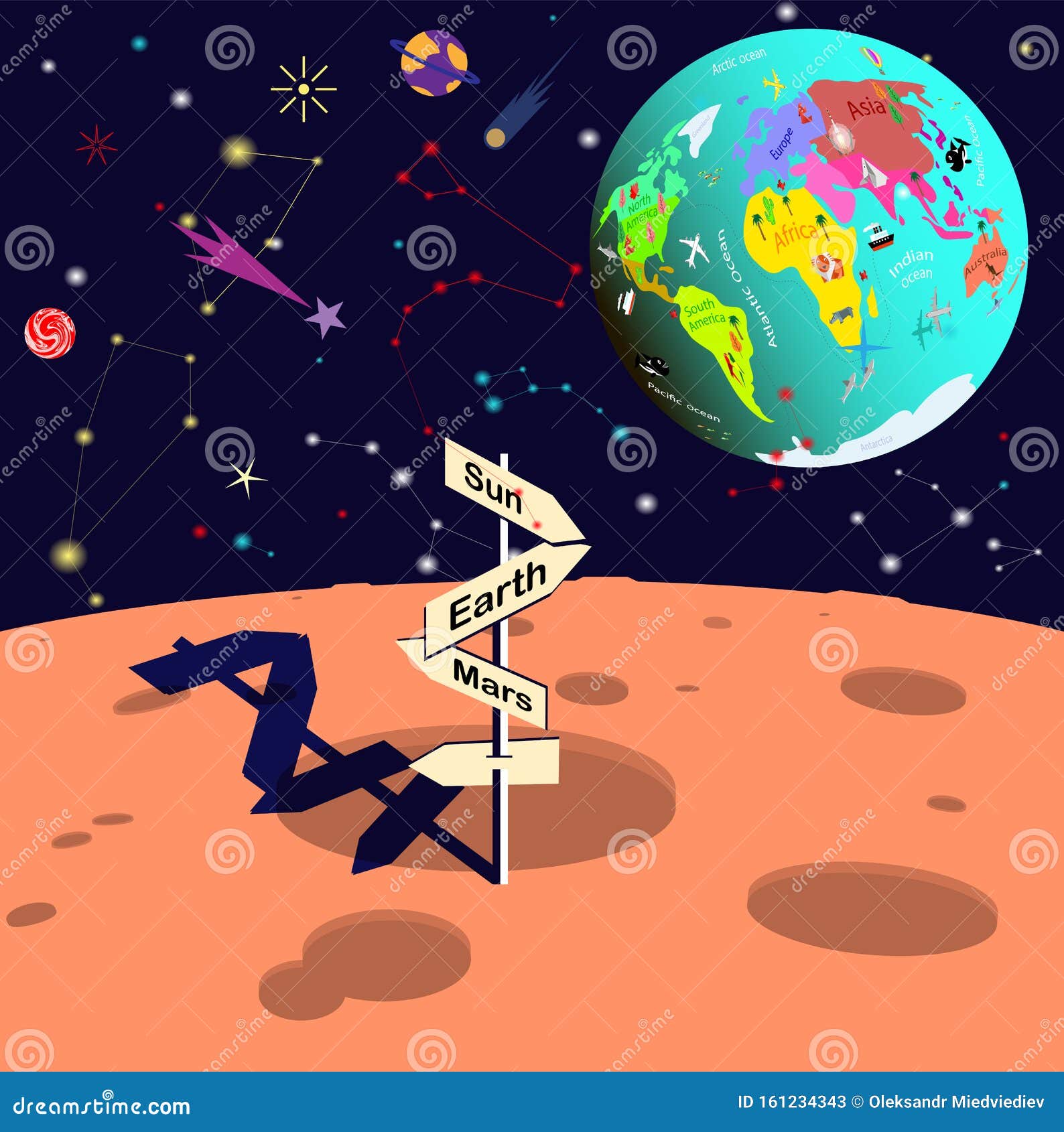 View of Planet Earth from the Moon. Space in Cartoon Style. Vector ...