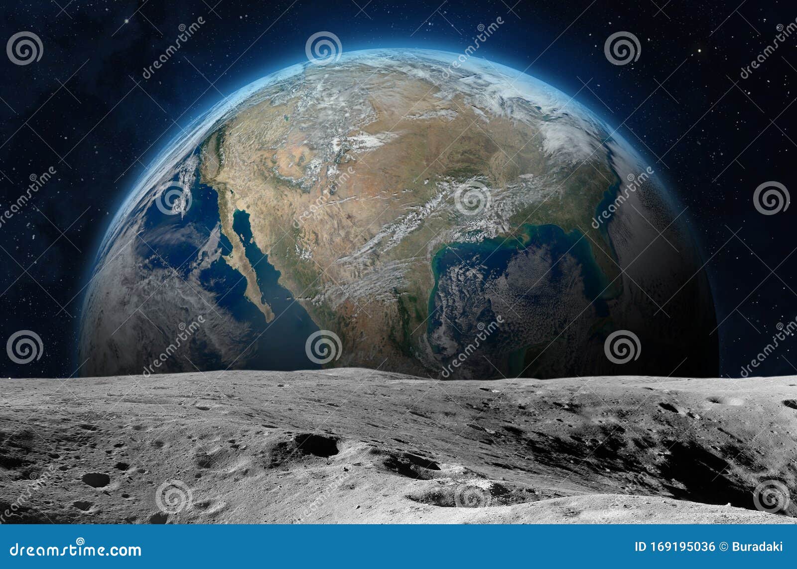 Moon Surface and Planet Earth Stock Photo - Image of globe, stars ...