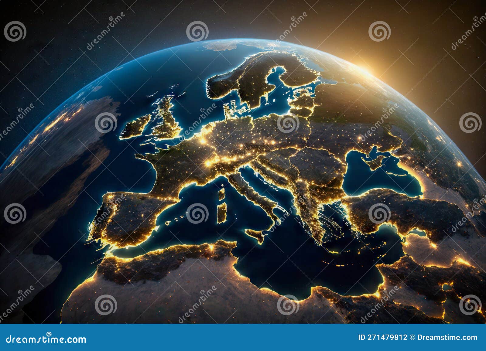 View of Planet Earth from Space with City Lights Stock Illustration ...