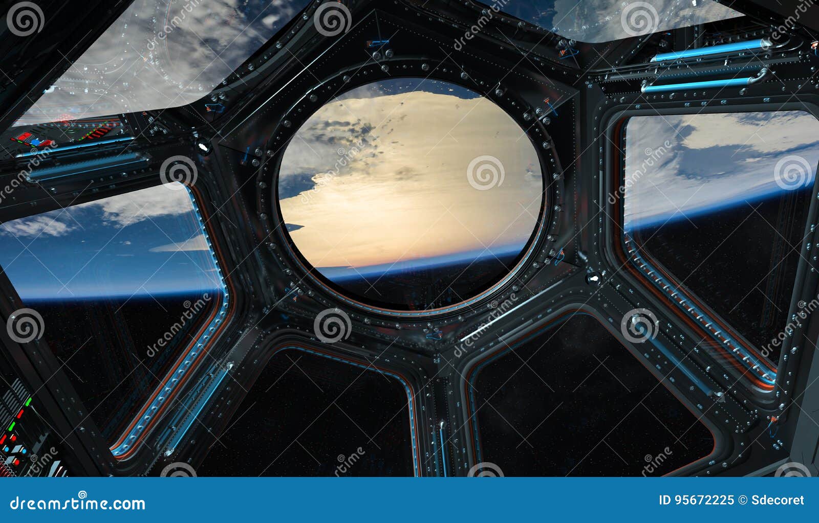 View of Planet Earth from a Space Station Window 3D Rendering Elements ...