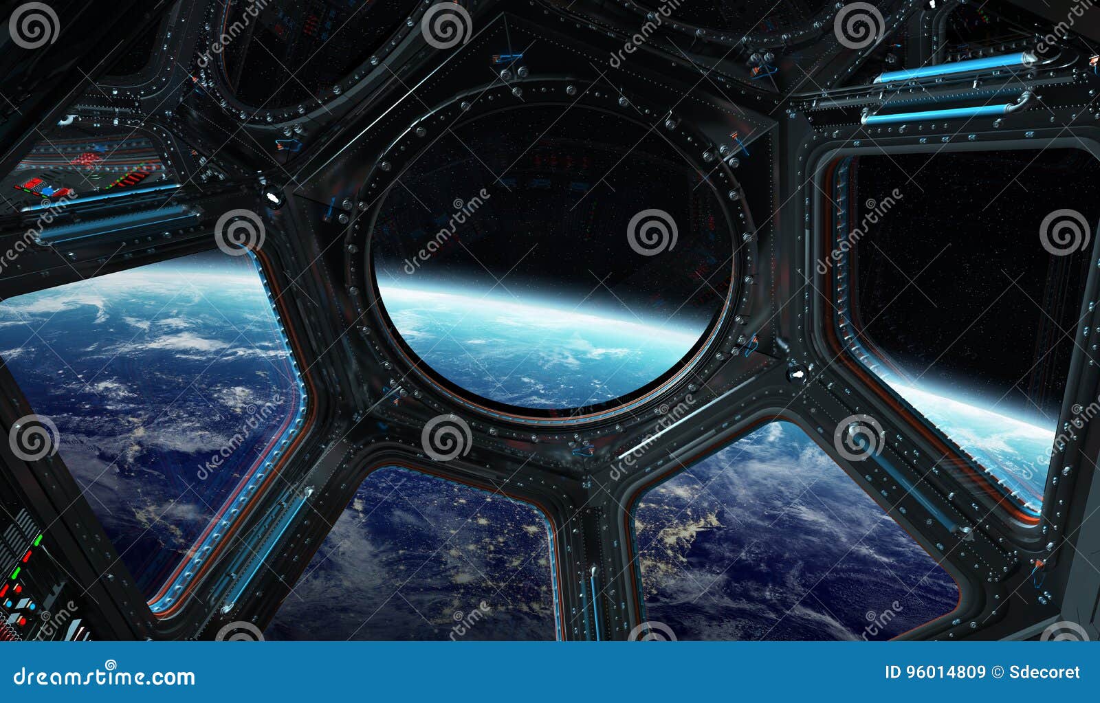 View of Planet Earth from a Space Station Window 3D Rendering Elements ...