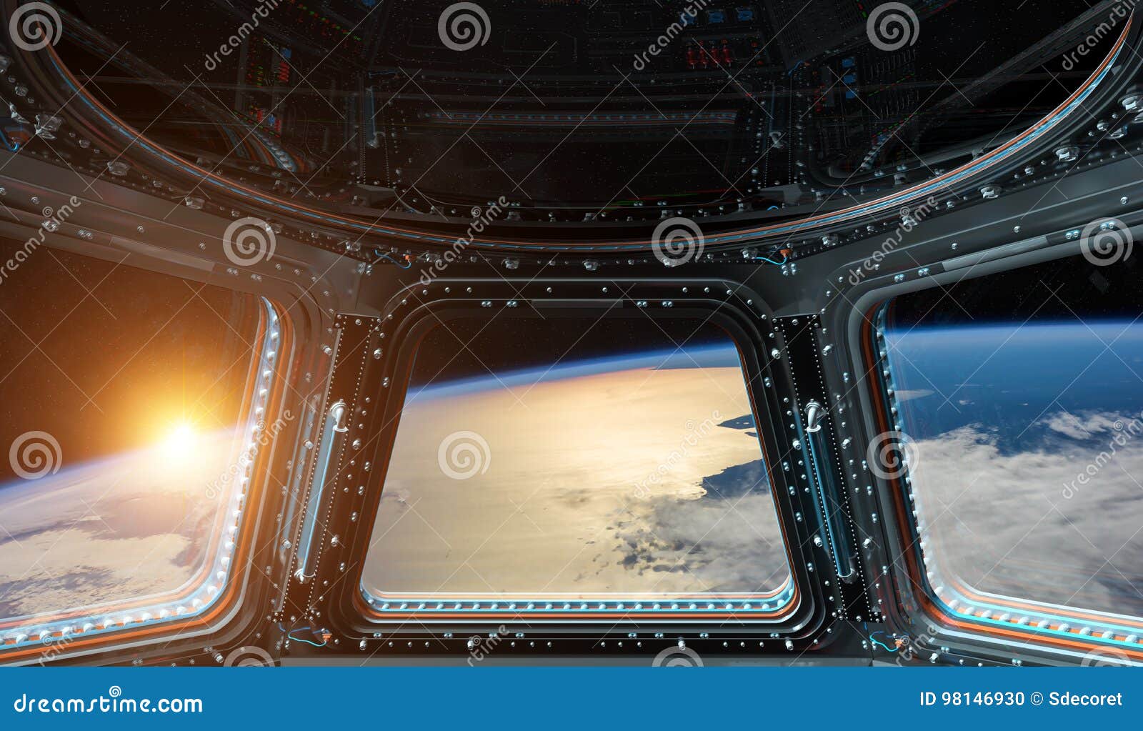 View of Planet Earth from a Space Station Window 3D Rendering Elements ...