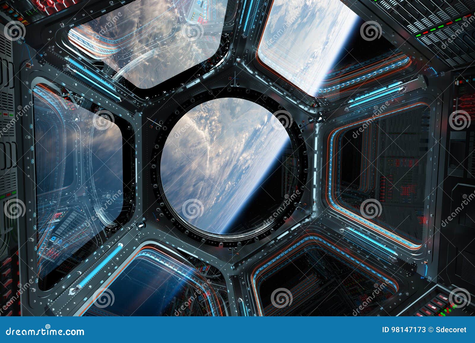 View of Planet Earth from a Space Station Window 3D Rendering Elements ...