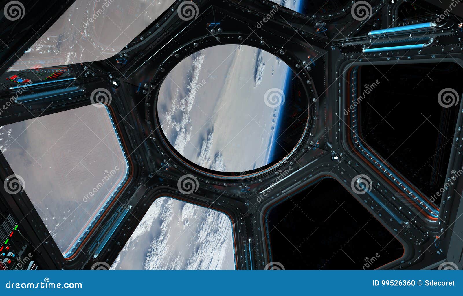 View of Planet Earth from a Space Station Window 3D Rendering Elements ...