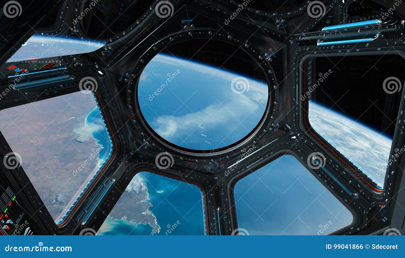View of Planet Earth from a Space Station Window 3D Rendering Elements ...