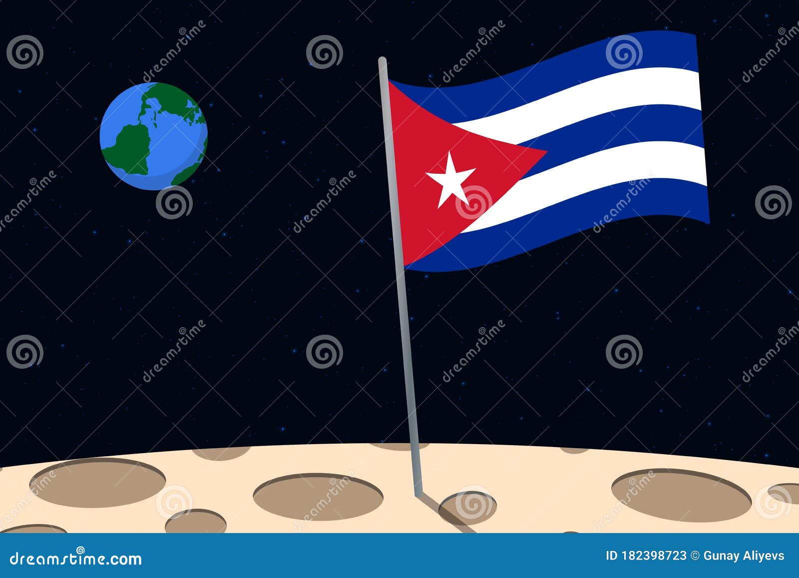 View of Planet Earth from the Surface of the Moon with the Cuba Flag ...