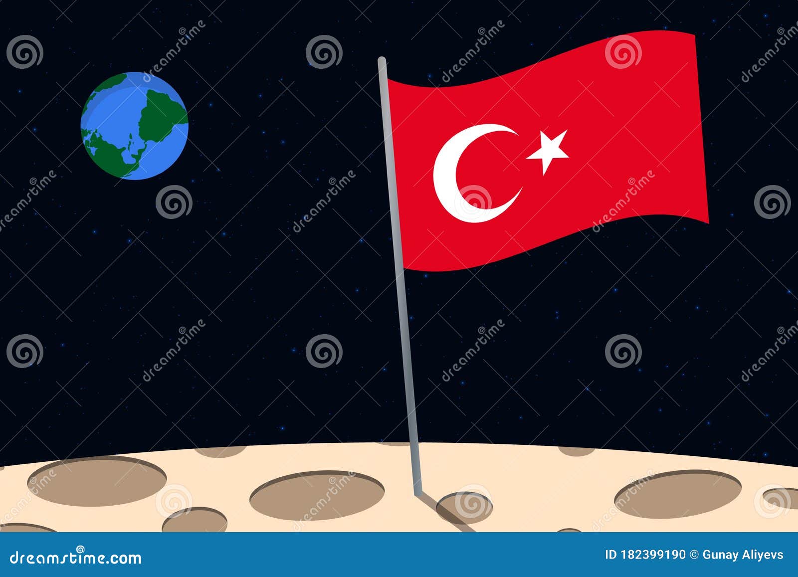 View of Planet Earth from the Surface of the Moon with the Turkey Flag ...