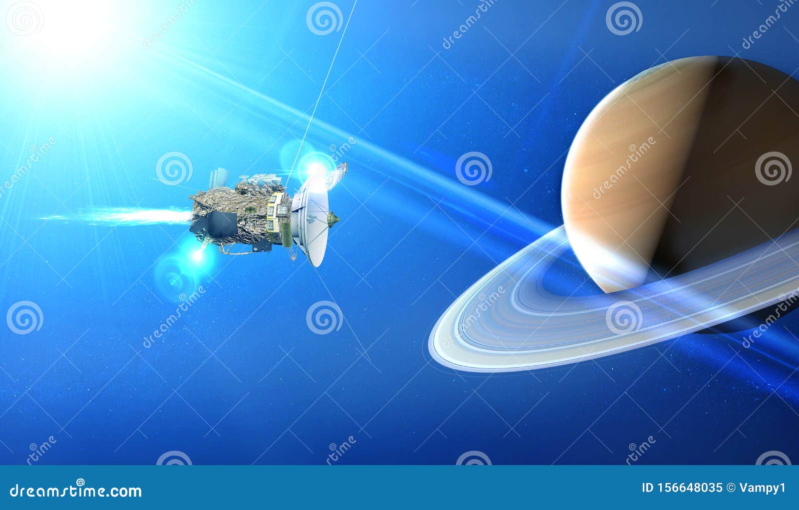 View of the Planet Saturn with Rings. Cassini Probe in Exploration ...