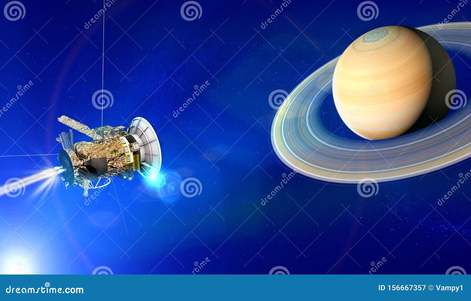 View Of The Planet Saturn With Rings. Cassini Probe In Exploration ...