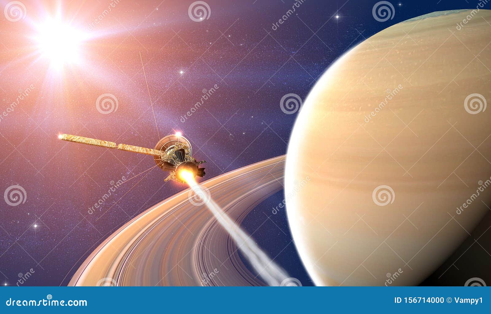 View of the Planet Saturn with Rings. Cassini Probe in Exploration ...