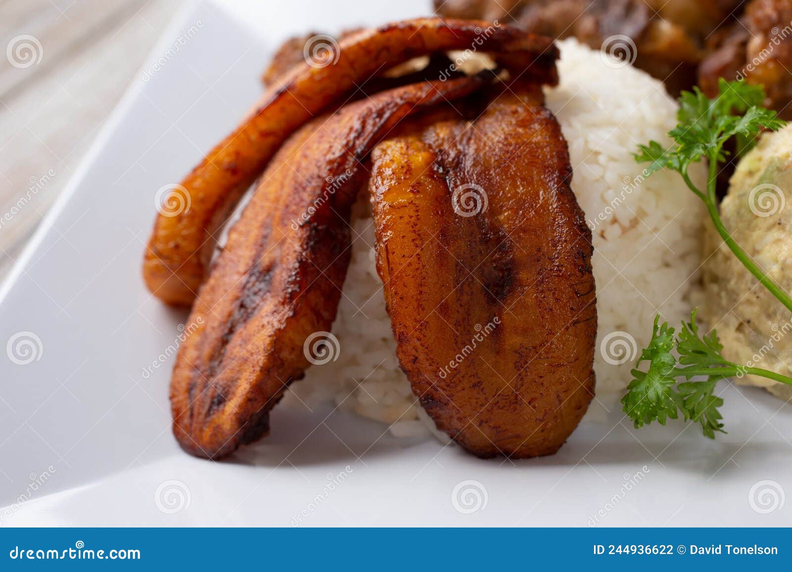Plantains and rice stock photo. Image of dish, american - 244936622