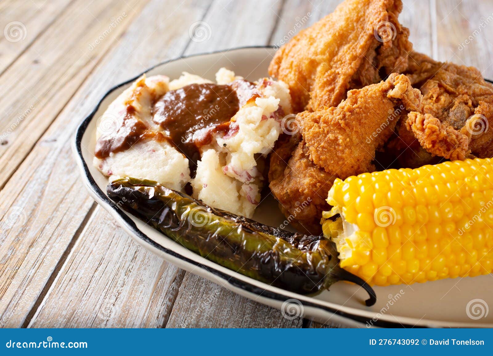 Plate of Fried Chicken and Mashed Potatoes, Corn Cob Stock Photo ...