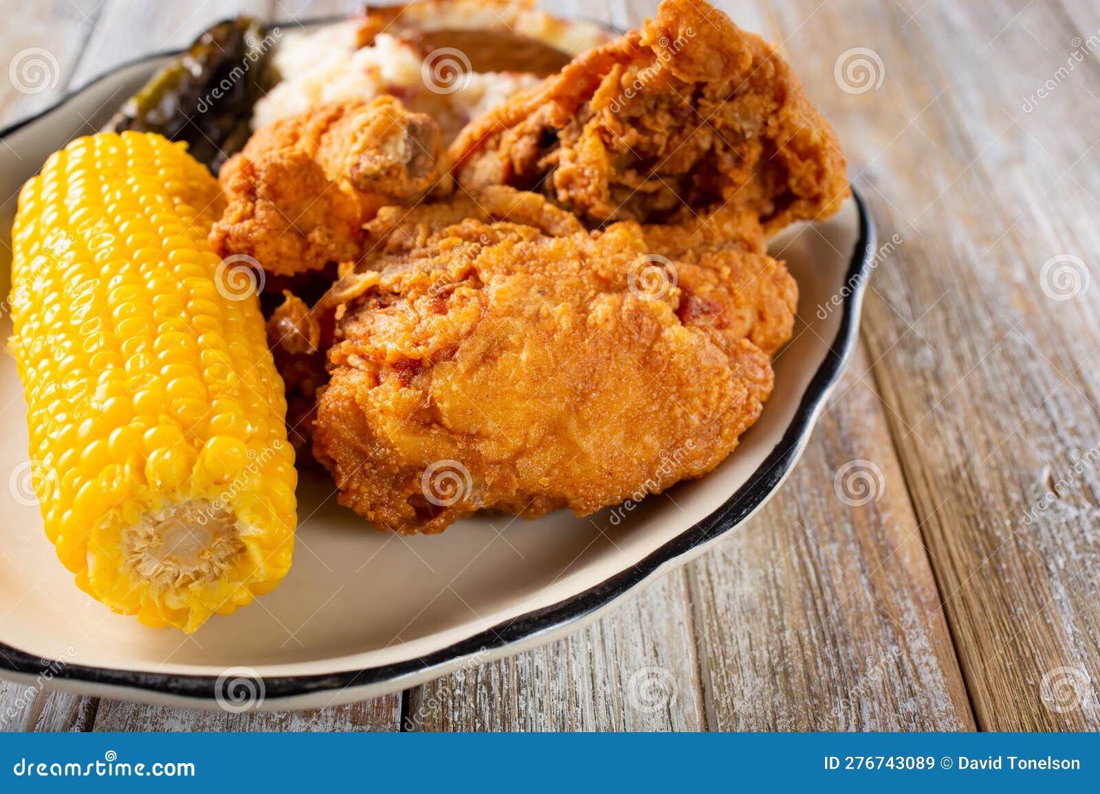 Plate of Deep Fried Chicken, Mashed Potatoes, Corn Cob Stock Image ...