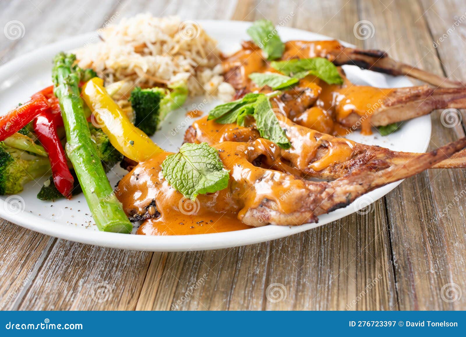 Lamb Chops, Rice Pilaf, Grilled Veggies Stock Image - Image of rack ...