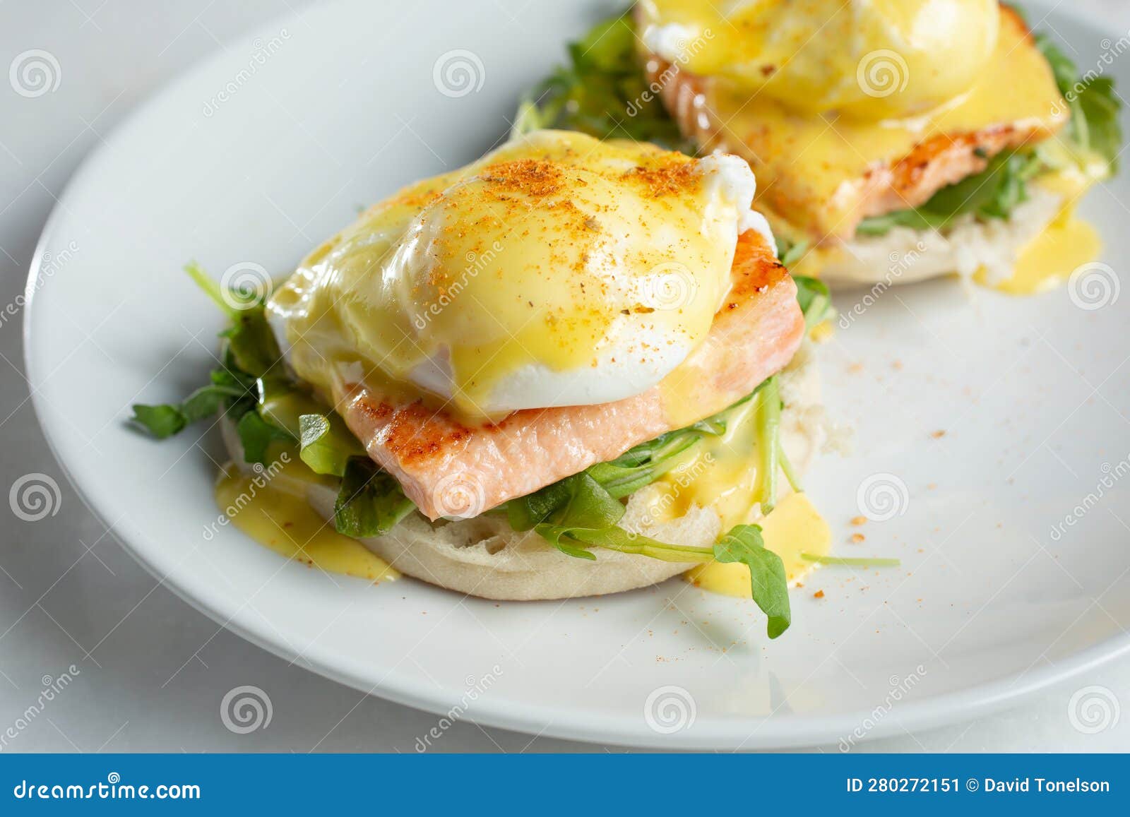 Salmon Benedict plate stock image. Image of food, kitchen - 280272151